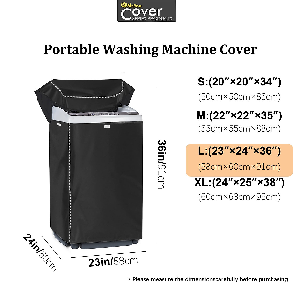 Portable Washing Machine Cover,Top Load Washer Dryer Cover,Waterproof Full-Automatic/Wheel Washing Machine Cover(23"24"36"inches, Black)