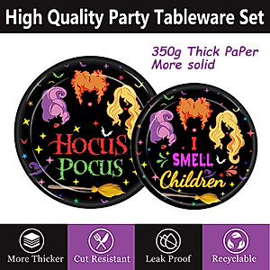 Halloween Hocus Pocus Party Tableware Set Halloween Decorations Paper Plates, Napkins, Cups, Forks for Halloween Witch Theme Party Decorations Hocus Pocus Party Supplies Favors, 24 Guests