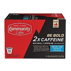 Community Coffee 2X Caffeine Medium Roast, 10 Count Coffee Pods, Compatible with Keurig 2.0 K-Cup Brewers, 10 Count (Pack of 1)