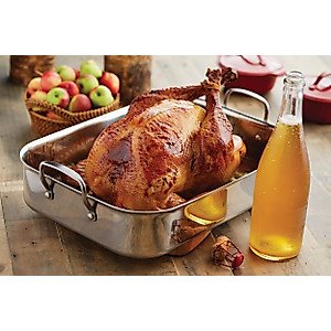 Anolon Triply Clad Stainless Steel Roaster / Roasting Pan with Rack - 17 Inch x 12.5 Inch, Silver