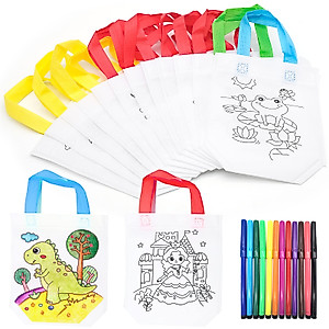 NA 14Pack Coloring Goodie Bags, Kids DIY Graffiti Bags, Kindergarten Children Art Craft Project, Party Favor Bags for Birthday, Tea Party, Celebration