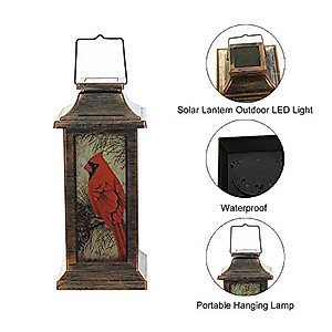 Topadorn Hanging Solar Lantern Waterproof Portable Lamp Outdoor Garden Decorative LED Light, Red Bird,10"H