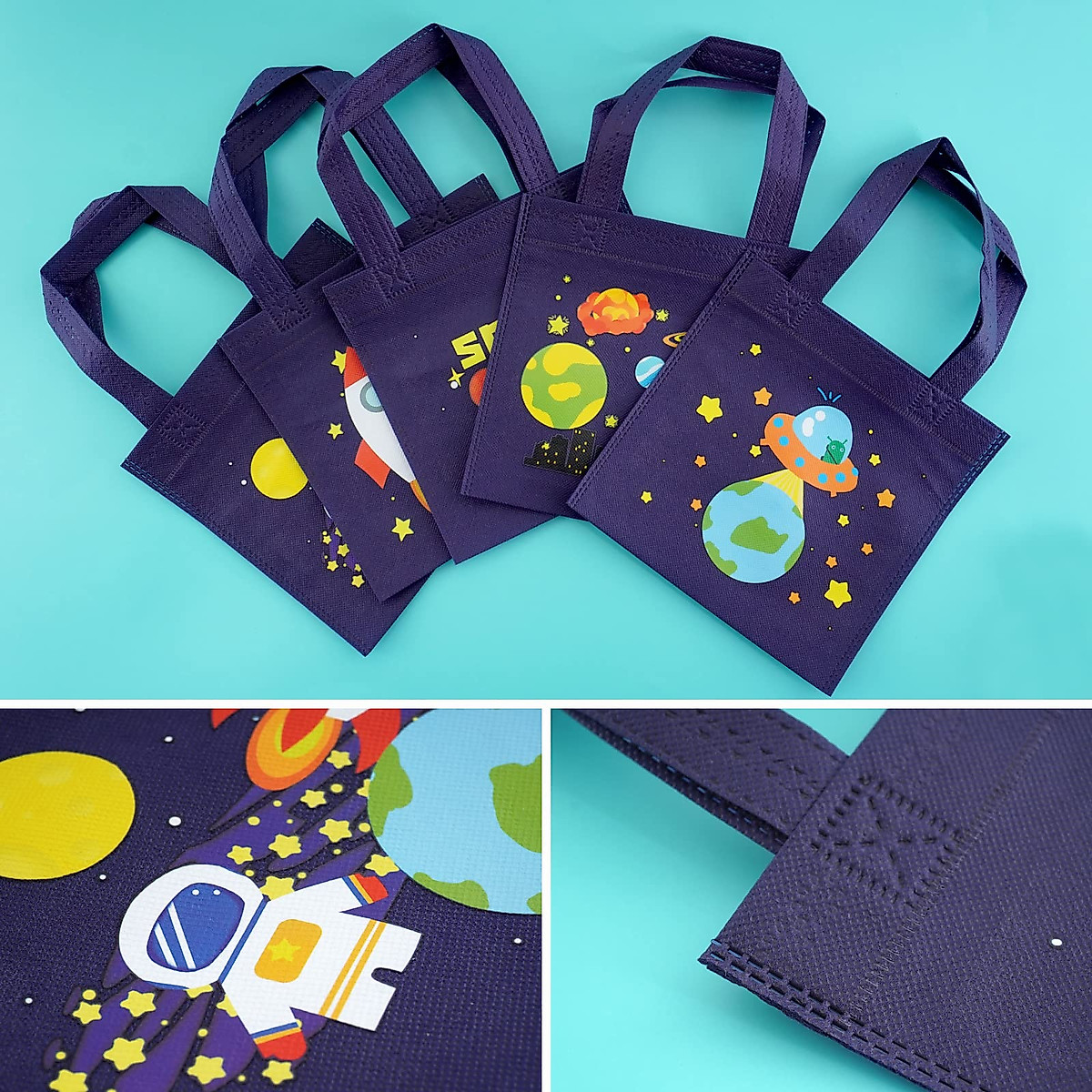 BANBALLON 20 PCS Outer Space Party Favor Bags Space Non-Woven Gift Bags Treat Gift Bags For kids Birthday Party Outer Space Theme Party Baby Shower Goodie Bags Supplies