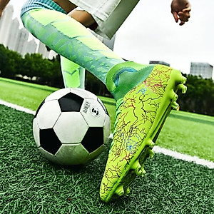 ESXGED Womens High Top Lightweight Soccer Cleats Mens Comfy Football Boots Spikes Shoes Training Sports Sneakers Green-Orange Size 9.5w/8m