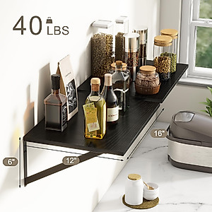 Fun Memories Deep Floating Shelves for Wall, 12 Inch Deep Black Floating Shelves Set of 2, 16" W x 12" D Wall Shelf, Wide Display Ledges Shelves for Bedroom, Bathroom, 12 Deep Bookshelf Wall Mounted