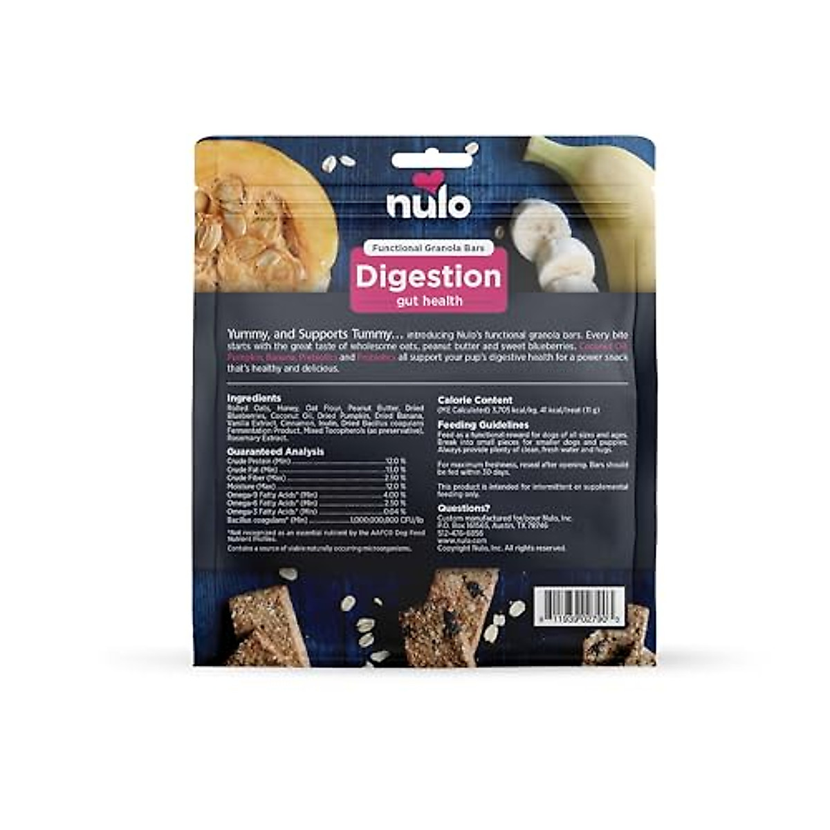 Nulo Functional Granola Bars, Healthy Dog Treats, Oven Baked, Made with Prebiotics and Probiotics, Contains No Added Salt, Sugar, or Molasses, 10 Ounce Bag