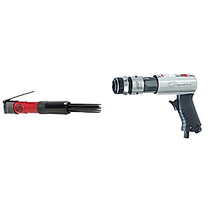 Chicago Pneumatic CP7115 Compact Air Powered Needle Scaler, 12 x 1/8", 4,000 BPM & Ingersoll Rand 114GQC Air Hammer - 3 PC Chisel Set with Tapered Punch, 2-5/8 Inch stroke, 3500 BPM, Gray