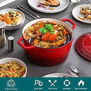 vancasso Enameled Cast Iron Dutch Oven, 7.5 QT Dutch Oven Pot with Lid,Round Enamel Dutch Oven for Bread Baking, Non Stick Enamel Coating, Pot's Body Cast Iron, Good Sealing, for All Heat Source