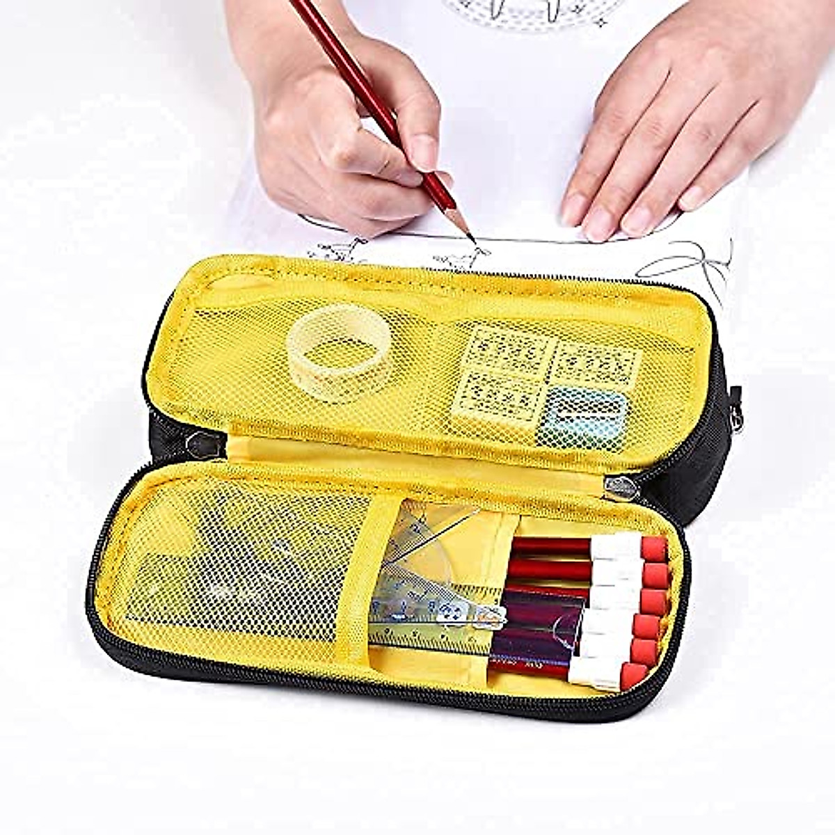 BWBOWANG pencil case large capacity pencil case storage box cosmetic bag Oxford cloth large storage stationery case with zipper, suitable for most pencil cases (black), wlf-118, 8.27x2.75x3.75