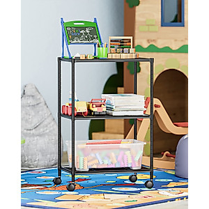 OVICAR 3-Tier Wire Storage Shelves, Adjustable Shelving Units with Wheels, Steel Metal Storage Rack for Kitchen Pantry Closet Bathroom Laundry, Durable Organizer Garage Tool Storage Shelf