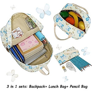 Bluboon School Backpack Set Girls Womens Laptop Bookbag Casual Daypack Fits 15 inch Laptop with Lunch Tote Bag and Pencil Bag（Purple-3 set