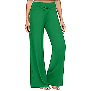 SMIDOW Womens Comfy Jogging Jogger Pants Wide-Leg High Waisted Loose Flowy Drawstring Elastic Waist Yoga Palazzo Pants Green XL
