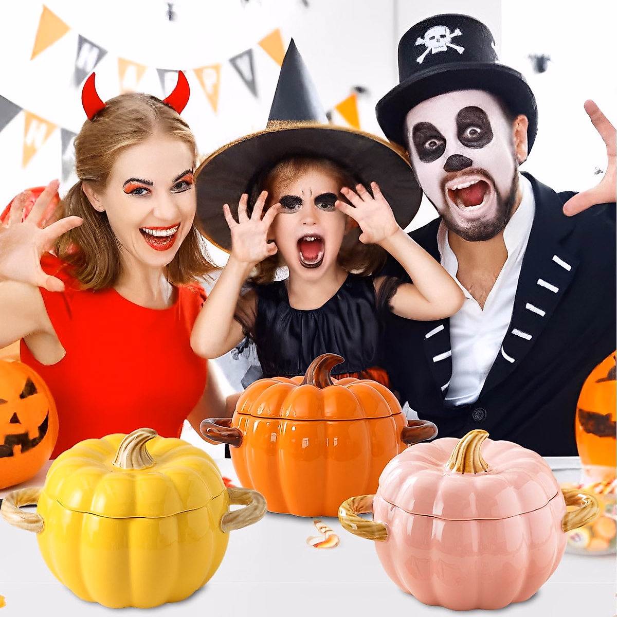 FTNESGYM Pumpkin Soup Bowl, 64oz Ceramic Pumpkin Pot Microwave & Dishwasher Safe Pumpkin Casserole Dish with Lid, Dutch Oven Pot Stockpot Cookware for Home Thanksgiving Halloween Party (Orange)