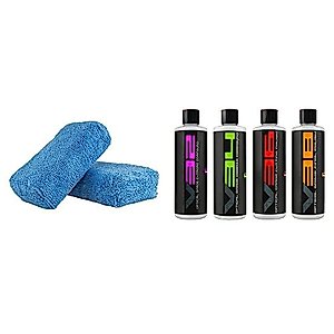Chemical Guys Gap_VKIT_16 V Line Polish and Compound Kit (16 fl. oz) (4 Items) and MIC_292_02 Premium Grade Microfiber Applicator, Blue (Pack of 2)