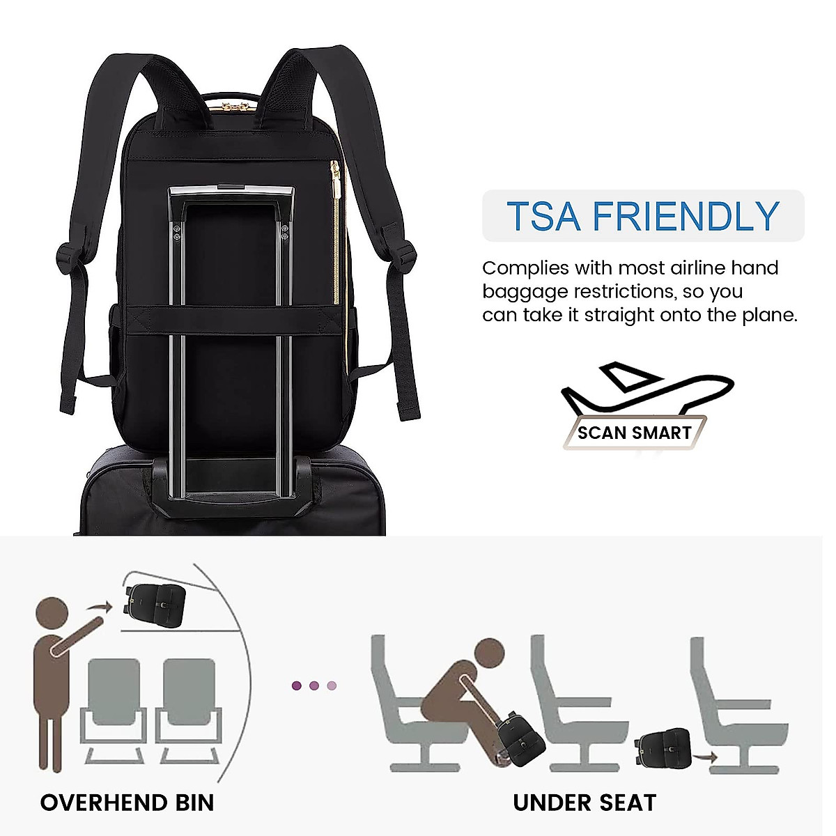 LOVEVOOK Laptop Backpack for Women, Stylish Laptop Bookbag, Water Resistant Travel Backpack, Carry On College School Backpack, Fits 15.6" Laptop (Black, M- 15.6 inches)