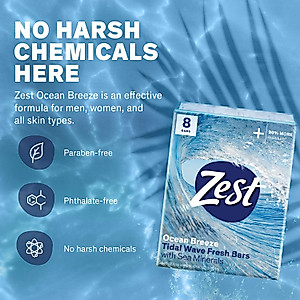 Zest Ocean Breeze Bar Soap - 8 Bars - Enriched With Sea Minerals - Rich Lathering Bars Leave Your Body Feeling Smooth And Moisturized with an Invigorating Scent