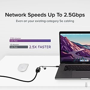 Plugable 2.5GB USB Ethernet Adapter for Laptop, 2-in-1 Cable, USB 2.5GB Ethernet Adapter, USB-C and USB Compaitble, USB-C to RJ45 2.5 Gigabit LAN Ethernet, Compatible with Mac and Windows