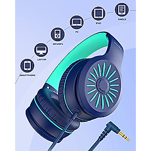 ELECDER i37 Kids Headphones & i45 Wired Headphones with Mic - Foldable Adjustable 3.5mm Jack On Ear Headphones for School Kids Smartphones Computer Kindle Tablet Children Girls Boys Teens Green&Blue