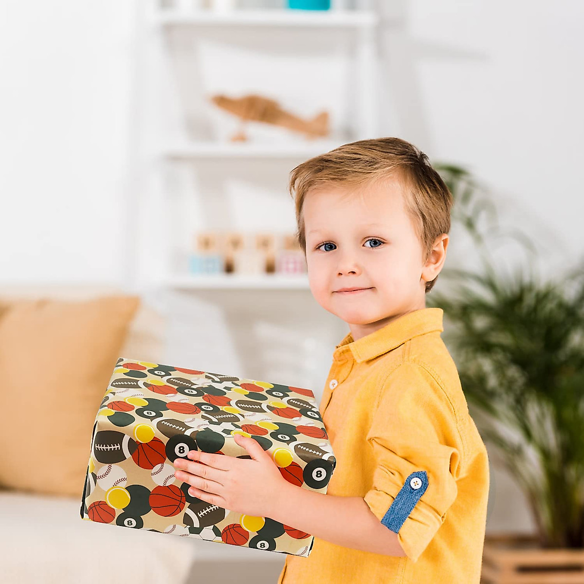 AircooL Sports Gift Wrapping Paper, 9 Sheets Rugby Basketball Tennis Baseball Football Kraft Wrapping Paper, 20x28 Inches per Sheet Birthday Paper for Men Boys