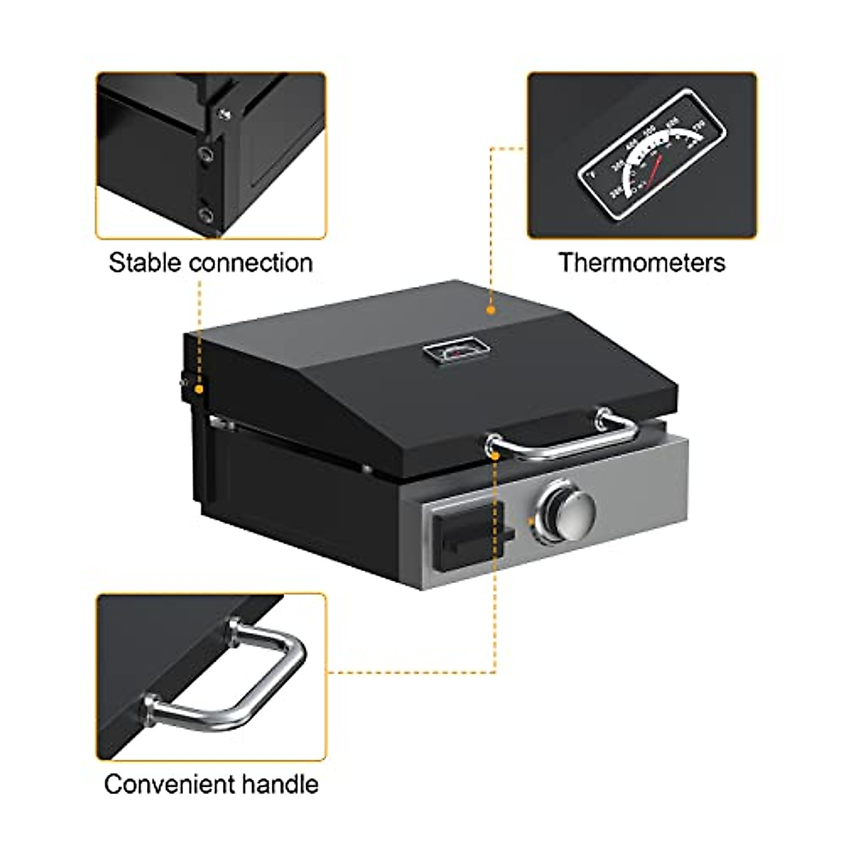 Hard Cover Hood Compatible with Blackstone 17 Inch Tabletop Griddle Front Grease ONLY, with Temperature Gauge and Brackets