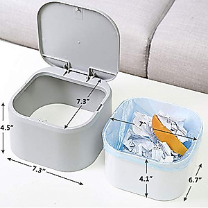 Small Trash Can with Lid, Mini Plastic Table Countertop Desktop Garbage Bin for Study Desk Dressing Table Office Kitchen Bathroom Bedroom Living Room, Grey