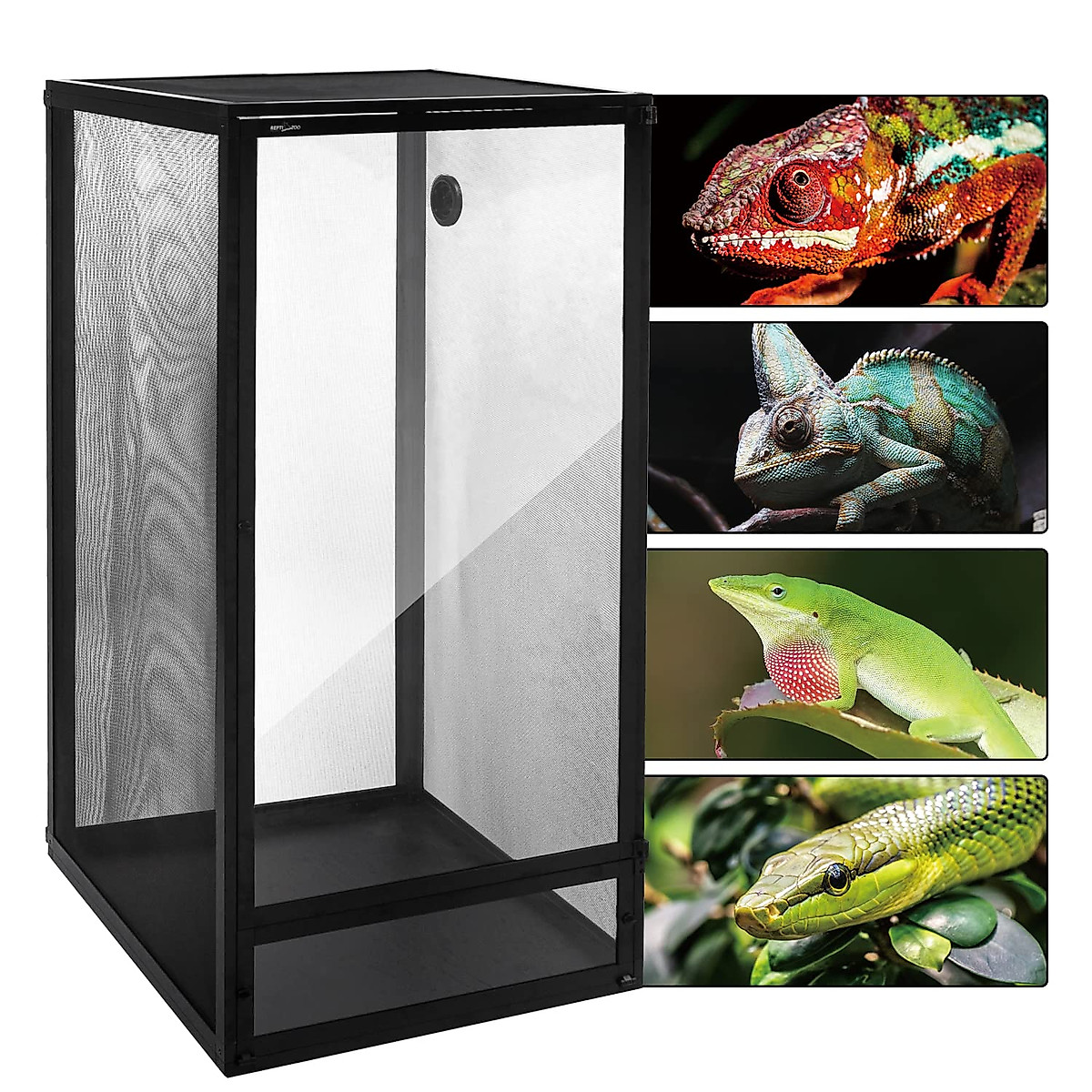 REPTI ZOO 120 Gallon Foldable Reptile Open Fresh Air Aluminum Screen Cage,Black Extra Large Reptiles Habitat Chameleon Breeding Cages 24x24x48-inches