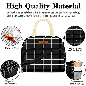 Coobiiya Lunch Bag Women, Lunch Box Lunch Bag for Women Adult Men, Small Leakproof Cute Lunch Tote Large Capacity Reusable Insulated Cooler Lunch Container for Work/Office/Picnic/Travel-Black Plaid