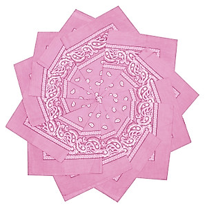 TZ Promise 12 Pack 100% Cotton Paisley Bandana Head Wrap (Baby Pink)