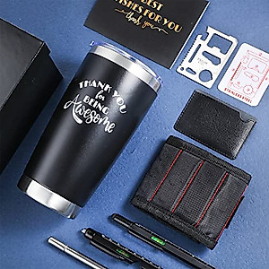 Yinkin 9 Pcs Father's Day Gifts for Dad Included 20 oz Tumbler with Straw 9 in 1 Multitool Pen 11 in 1 Survival Card Tool Magnetic Wristband Magnetic Grabber Gift Box for Men