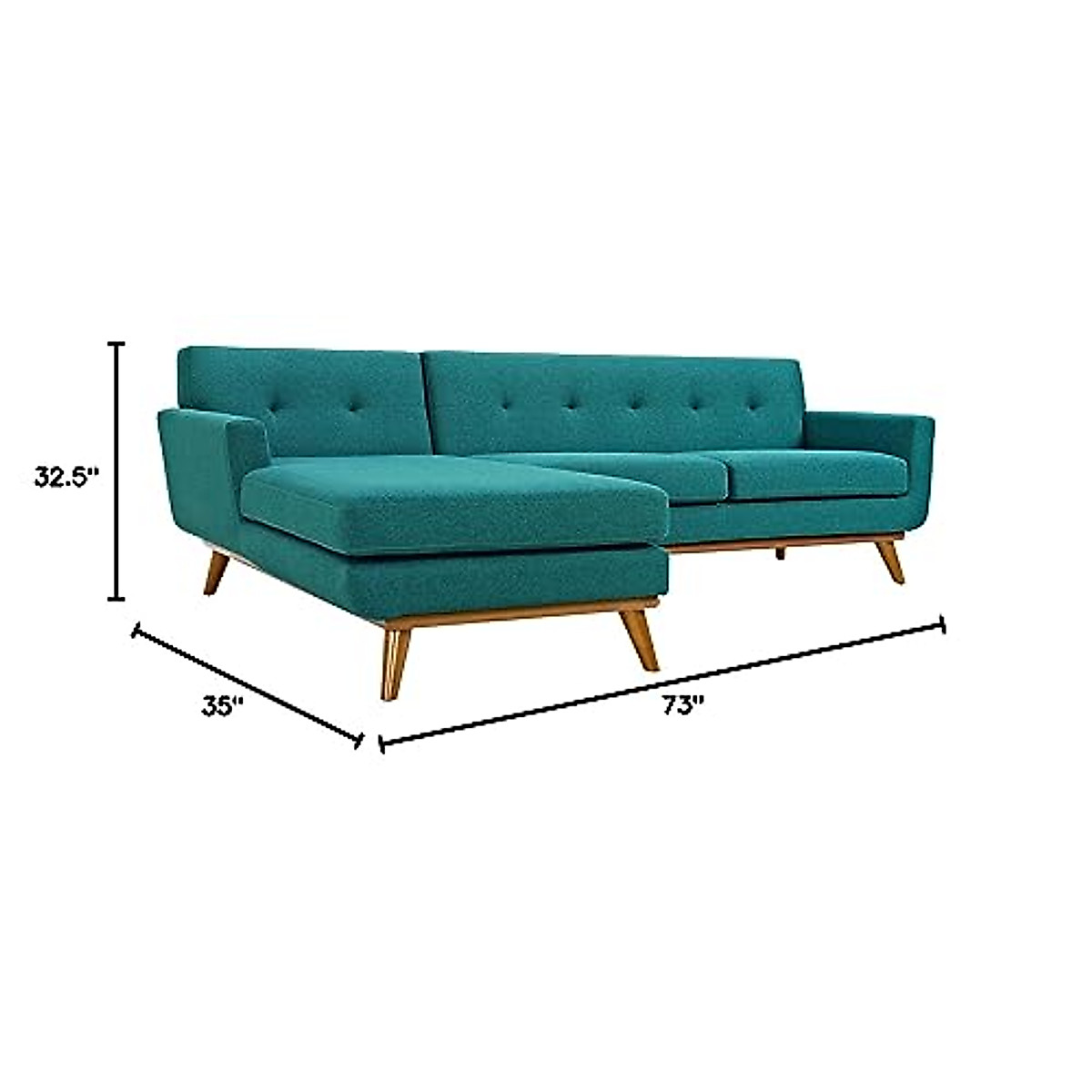 Modway Left Facing Sectional Sofa Engage Mid-Century Modern Upholstered Fabric Teal
