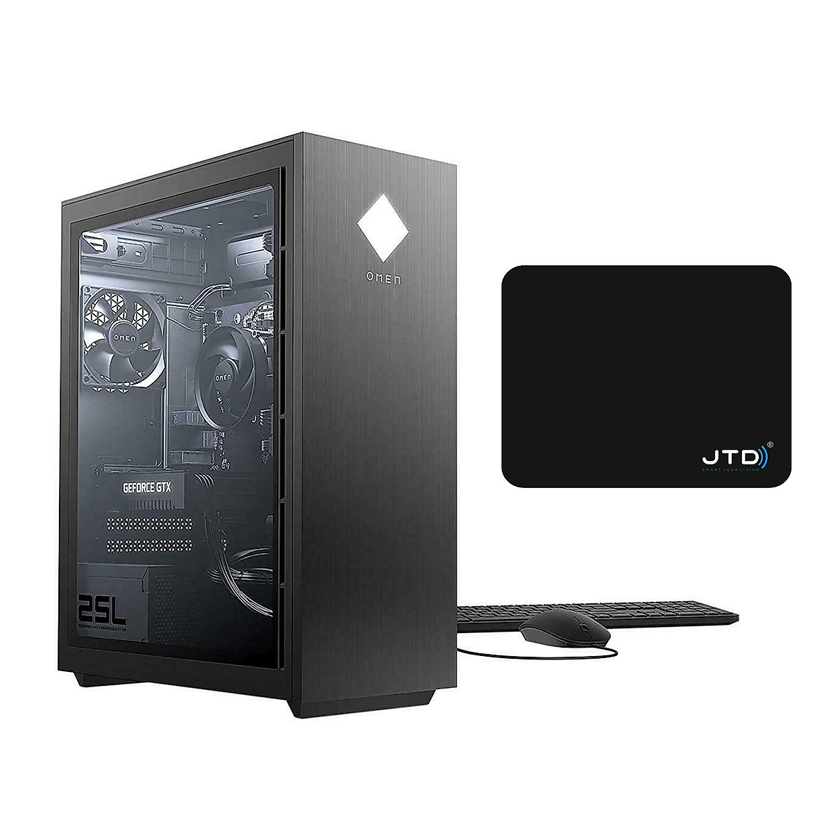 OMEN 25L Gaming Desktop PC, 10th Core i7-10700F Processor 8 Cores up to 4.8 GHz, NVIDIA GeForce RTX 2070 Graphics (64GB DDR4 RAM | 2TB GB PCIe SSD | 2 TB HDD) Windows 10 Pro Bundle JTD Mouse Pad