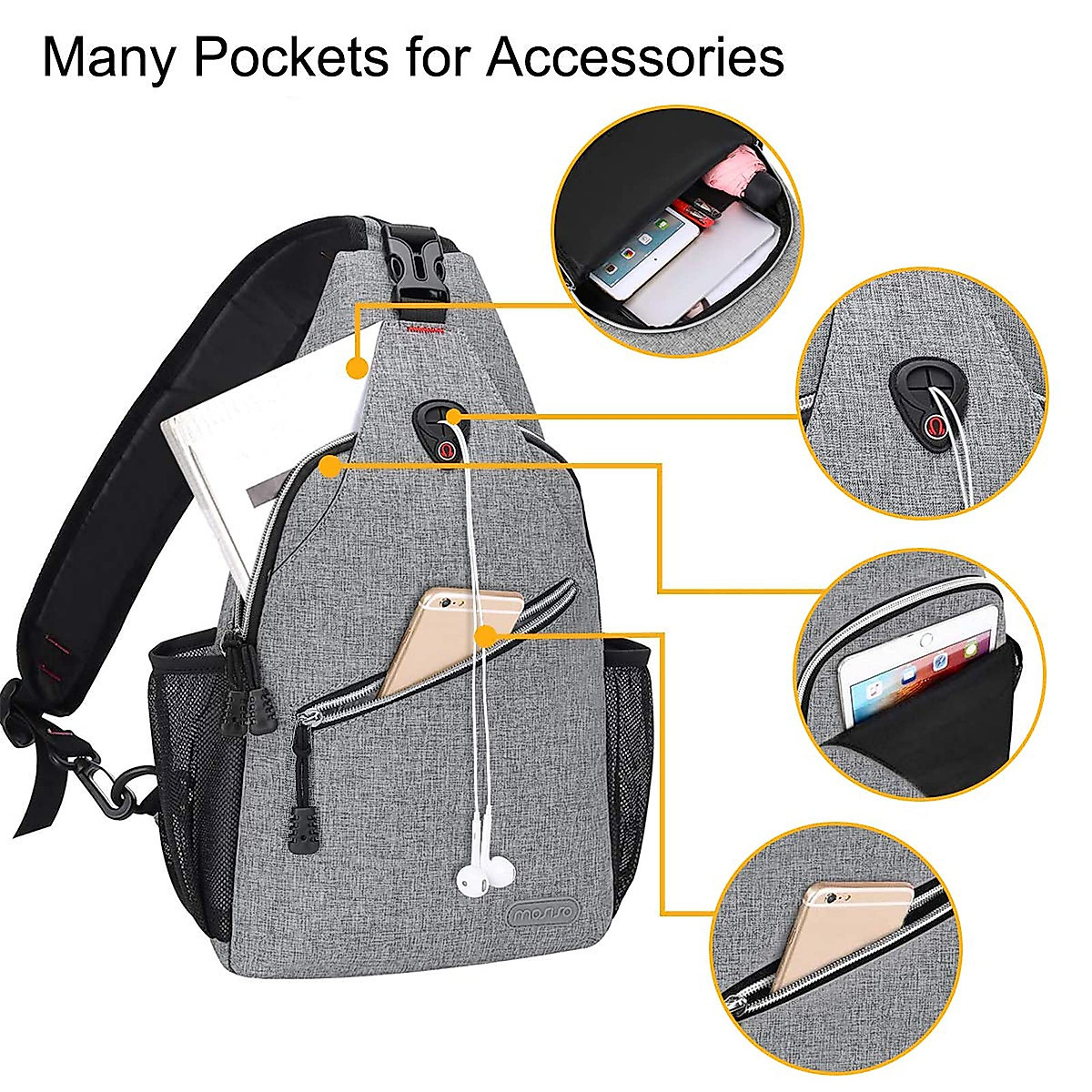 MOSISO Rope Sling Backpack (Up to 13 inch), Multipurpose Crossbody Chest One Shoulder Outdoor Travel Hiking Daypack, Gray