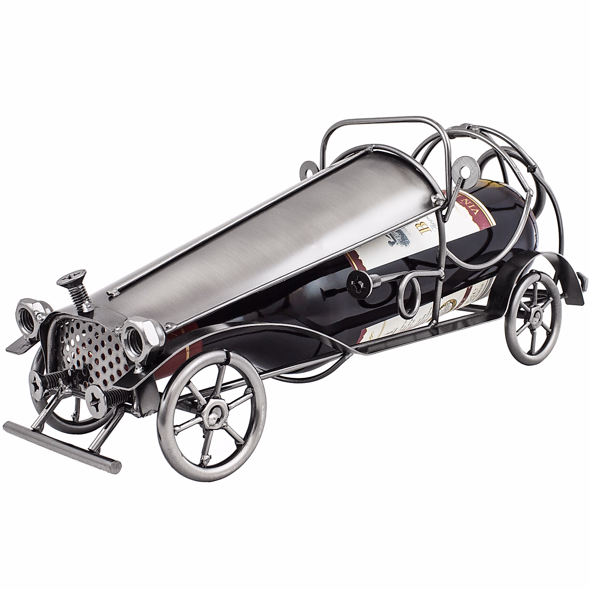 BRUBAKER Wine Bottle Holder Classic Car - Metal Sculpture - Wine Rack Decor - Tabletop - with Greeting Card
