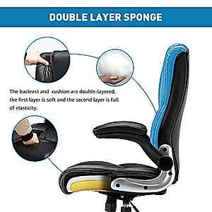 B2C2B Leather Executive Office Chair - High Back Computer Desk Chair with Seat Height Thick Padding for Comfort and Ergonomic Design for Lumbar Support Black