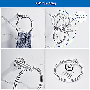 GERUSEA 6 PCS Bathroom Hardware Set, Brushed Nickel Towel Bar, Stainless Steel Towel Rack Wall Mounted Bathroom Accessories Set, 16'' Hand Towel Rod, Toilet Paper Holders, Towel Ring, 3 Towel Hooks