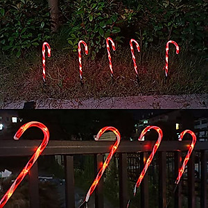 Christmas Candy Cane Lights,Solar Power Light String， Christmas Candy Cane Lights， Outdoor Warm， LED Home Garden Ground Plug Crutch New Year Christmas Decor