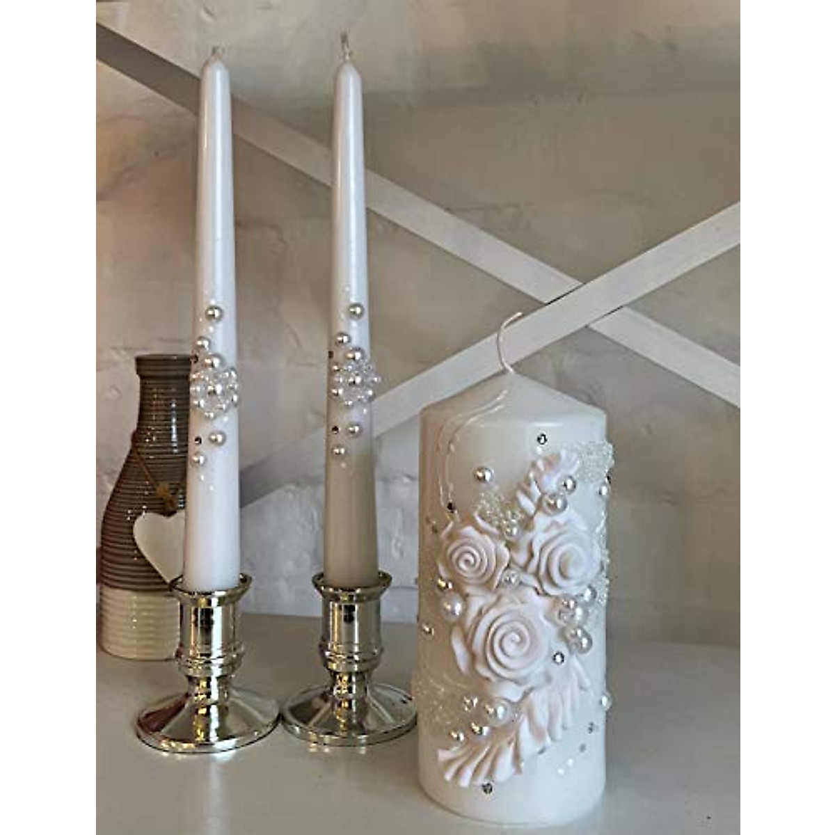 Magik Life Unity Candle Set for Wedding - Wedding Accessories for Reception and Ceremony - Candle Sets - 6 Inch Pillar and 2 10 Inch Tapers - Decorative Pillars White