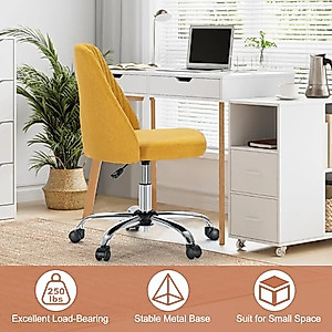 DUMOS Office Desk Chair, Modern Cute Rolling Vanity Swivel Task Chairs with Wheels, Comfortable Back Seat Armless for Home, Bedrooms, Office, Study, Student, Adults, Make-up, Dressing Room, Yellow