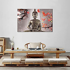 Yeawin Buddha Wall Art The Picture Print On Canvas 3 Panels Modern Artwork The Canvas for Home Living Dining Room Kitchen(Wrapped Canvas Wall Art,Ready to Hang)