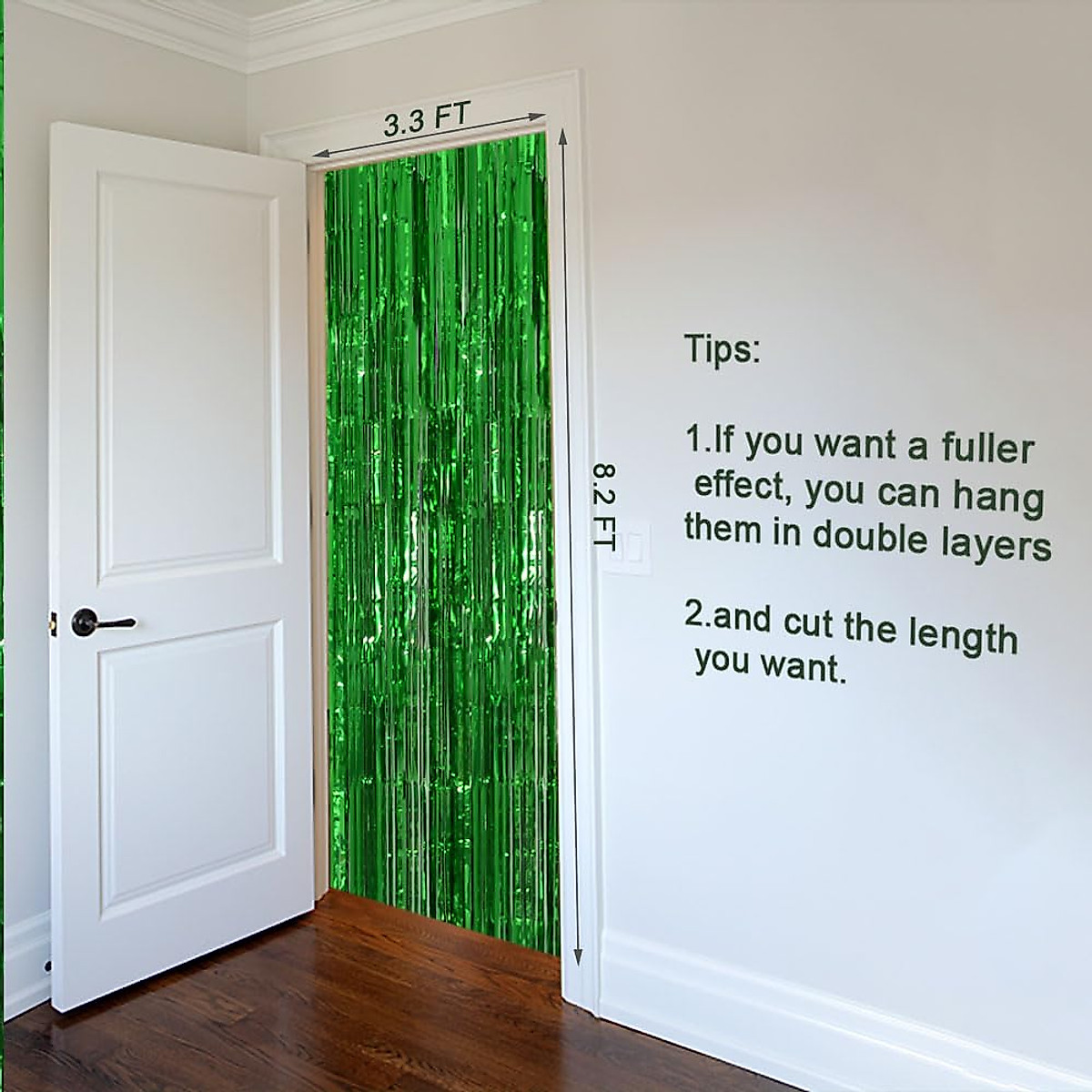 2 Pack 3.3x8.2 ft Green Foil Fringe Curtains Backdrop, Tinsel Curtain Backdrop, Streamer Backdrop for Birthday Party, Graduation and Most Common Holiday Party Decorations. by TOPPOT