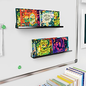 NiHome Set of 2 Magnetic Acrylic Floating Book Shelves, 24 Inches Long for Whiteboard, Classroom and Fridge Storage, Holds Up to 8.5 lbs, Sleek Design Organizer for Large Picture Adhesive (Black)