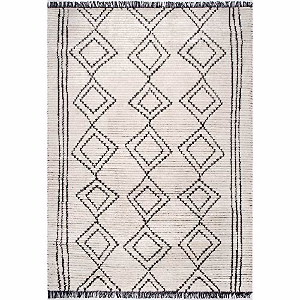 nuLOOM Tayah Soft Shag Moroccan Diamond Fringe Area Rug, 5' 3" x 7' 6", Beige