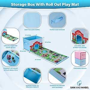 SAM AND MABEL Fabric Storage Organizer and Play Mat - Collapsible Storage Box, Foldable Playmat and Stackable Storage Bin Basket with Handle (GoPlaces)