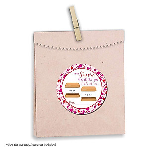S’More Friends Like You Valentine Party Favor Sticker Labels, 40 2" Party Circle Stickers by AmandaCreation, Great for Classroom Valentines, Envelope Seals, Gifts & Treats