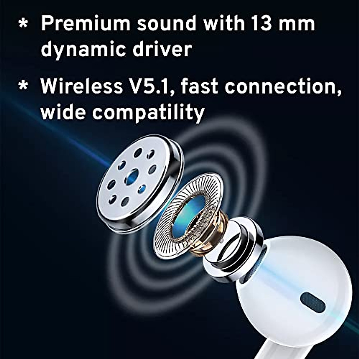 StitchGreen Pro 4 Bluetooth Earbuds TWS Wireless Sound Noise Cancelling, Wireless Earbuds with 5.1 Built-in Mic, Touch Sensor Control, IPX-4 Waterproof Compatible with iPhone/Android