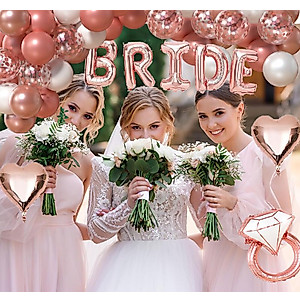 Bachelorette Party Decorations Bridal Shower Decorations - Rose Gold White Balloons, BRIDE Balloons, Curtains, Bachelorette Veil,Love Diamond Ring Champagne Balloons For Wedding Party Decorations