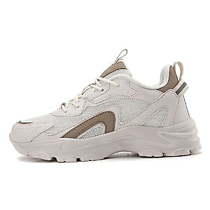 mitvr Women's Lightweight Fashion Sneakers Casual Athletic Platform Shoes Sport Running Walking Shoes,Beige Khaki EU42=10 M US