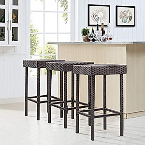 Flamaker Brown Wicker Barstool Outdoor Patio Furniture Bar Stools Set of 2 Height Bar Chairs High Backless Stools Rattan Dining Chairs