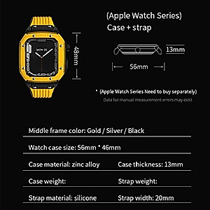 MGTCAR Alloy Watch Case Strap For Apple Watch Series 7 6 5 4 SE 45mm 42mm 44mm Modification Mod Kit watch Strap (Color : Black gold, Size : 44mm)