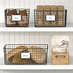 mDesign Metal Wire Storage Organizer Bin Baskets with Label Slot for Kitchen Pantry and Shelves - Wired Organization Holder for Food, Chips, Drinks, Omaha Collection, 4 Pack, Bronze